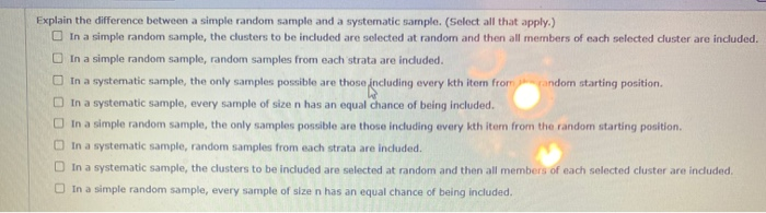 Solved Explain the difference between a simple random sample | Chegg.com