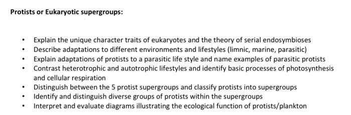 Solved Protists or Eukaryotic supergroups: - Explain the | Chegg.com