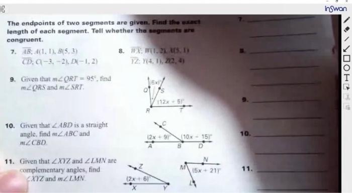 Solved The endpoints of two segments are given. Find the | Chegg.com