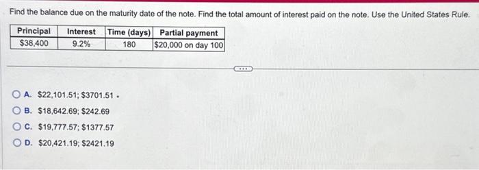 Solved Find the balance due on the maturity date of the | Chegg.com