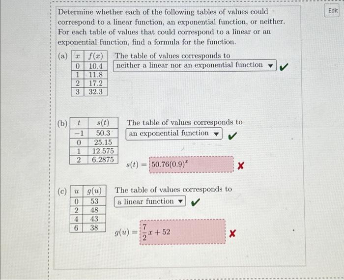 Solved Determine whether each of the following tables of | Chegg.com