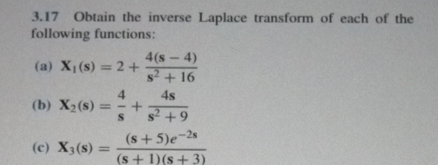 Solved 3.17 Obtain the inverse Laplace transform of each of | Chegg.com