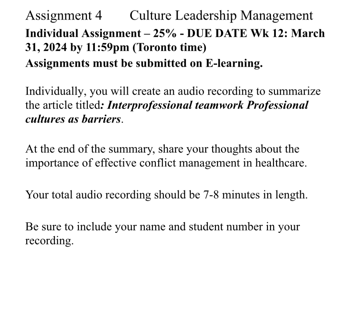 Solved Assignment 4 ﻿Culture Leadership Management | Chegg.com