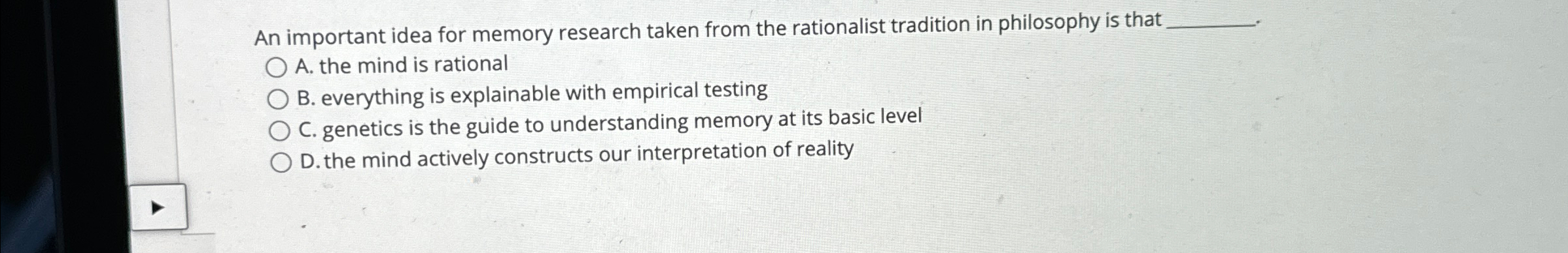 Solved An important idea for memory research taken from the | Chegg.com