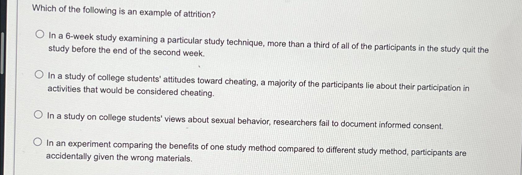 Solved Which of the following is an example of attrition?In | Chegg.com