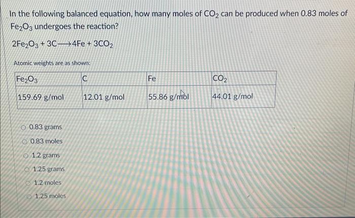 Solved In the following balanced equation, how many moles of | Chegg.com