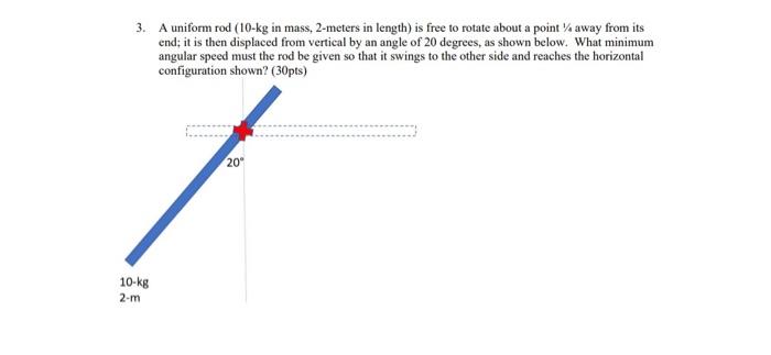 Solved 3. A uniform rod (10- kg in mass, 2 -meters in | Chegg.com
