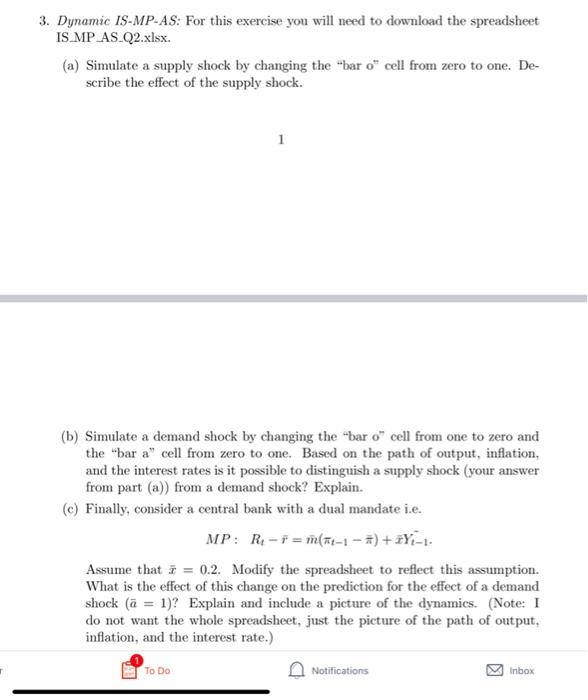 Solved 3. Dynamic IS-MP-AS: For this exercise you will need | Chegg.com
