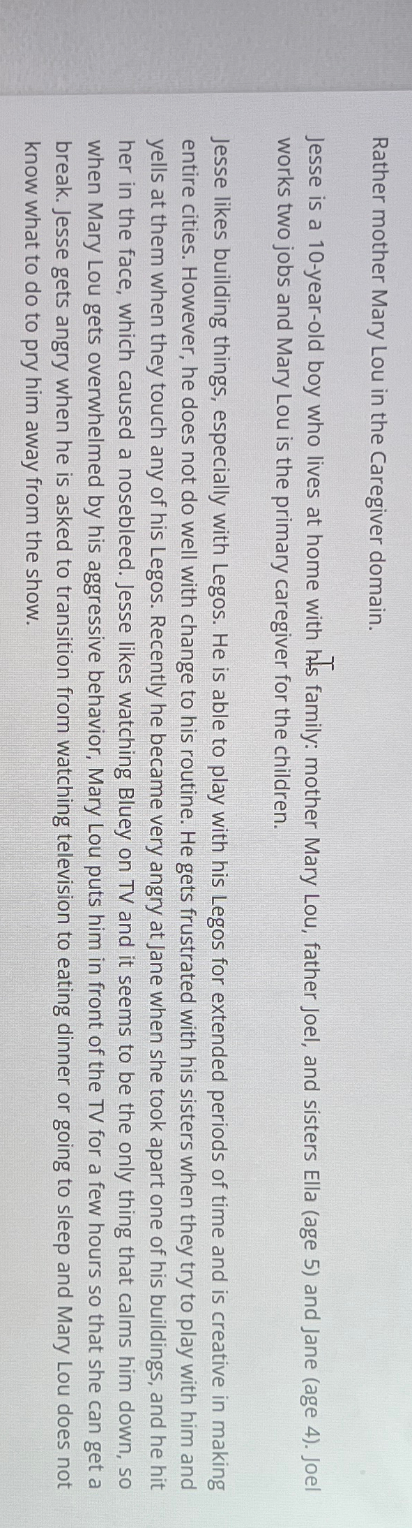 Solved Rather mother Mary Lou in the Caregiver domain.Jesse | Chegg.com