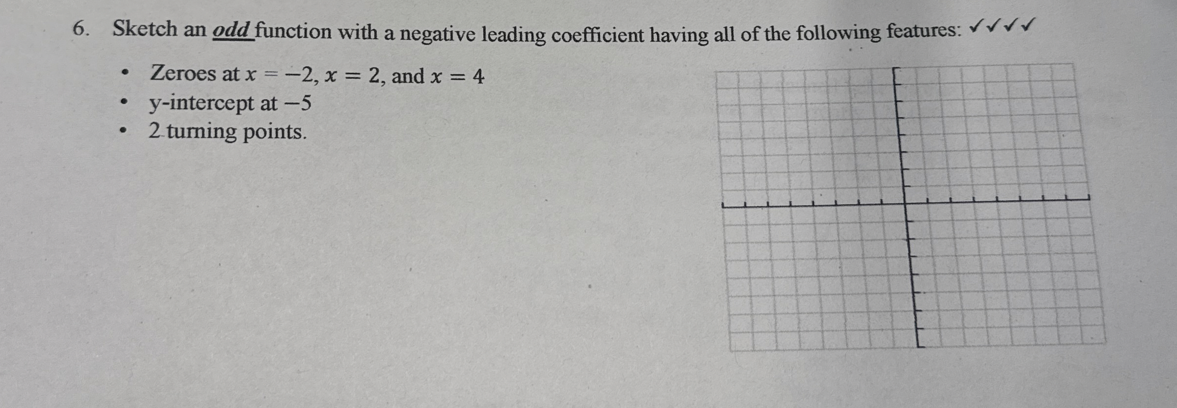 Solved Sketch an odd function with a negative leading | Chegg.com