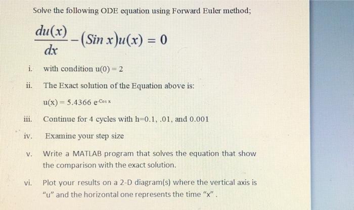 Solved Solve the following ODE equation using Forward Euler | Chegg.com