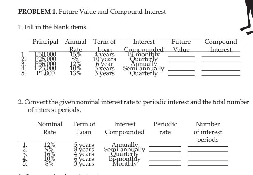 Solved PROBLEM 1. Future Value and Compound Interest 1. Fill | Chegg.com