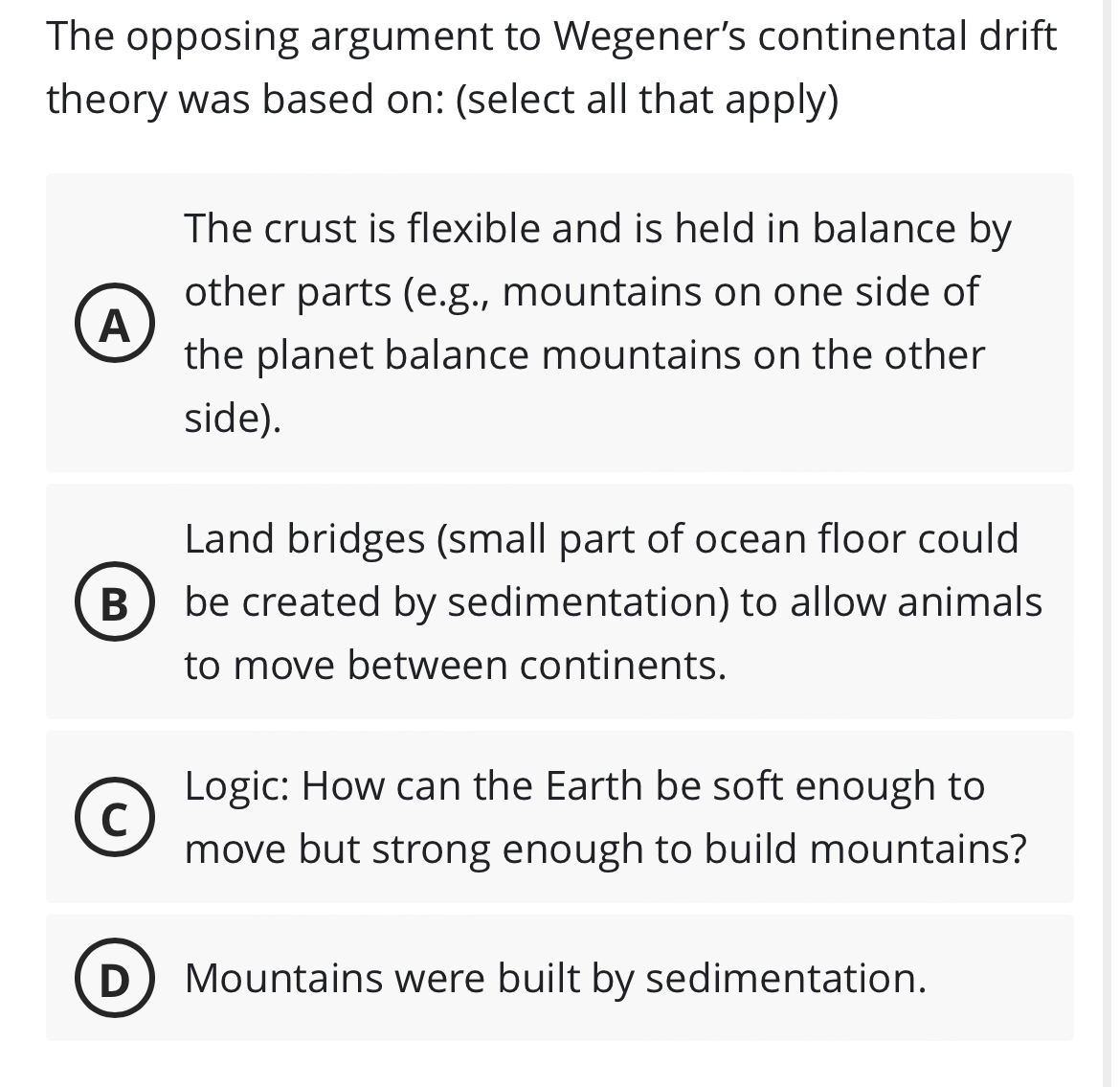 Solved The opposing argument to Wegener's continental drift | Chegg.com