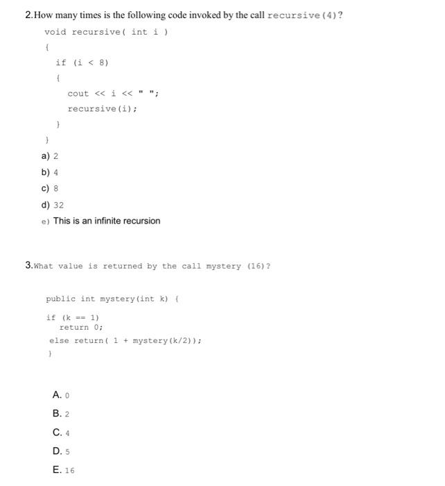 Solved 2. How many times is the following code invoked by | Chegg.com