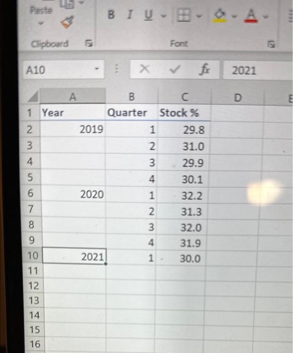 Solved The data sheet shows the percentage of stocks in a | Chegg.com