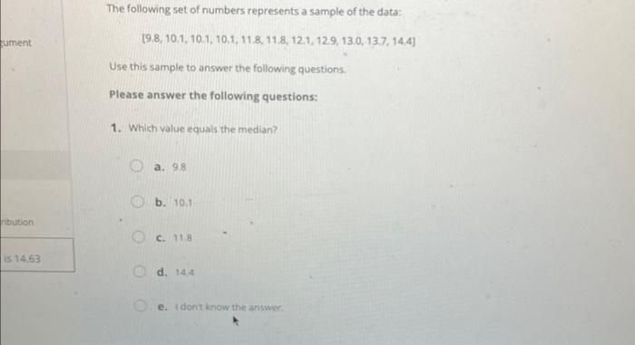 Solved The following set of numbers represents a sample of | Chegg.com