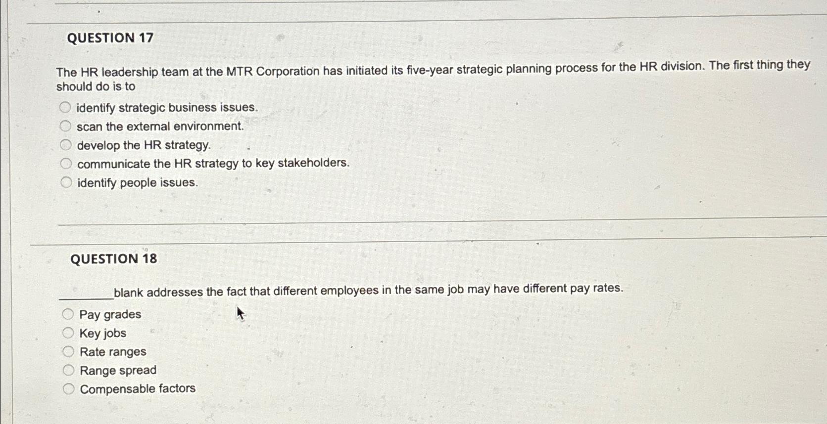 Solved QUESTION 17The HR leadership team at the MTR | Chegg.com