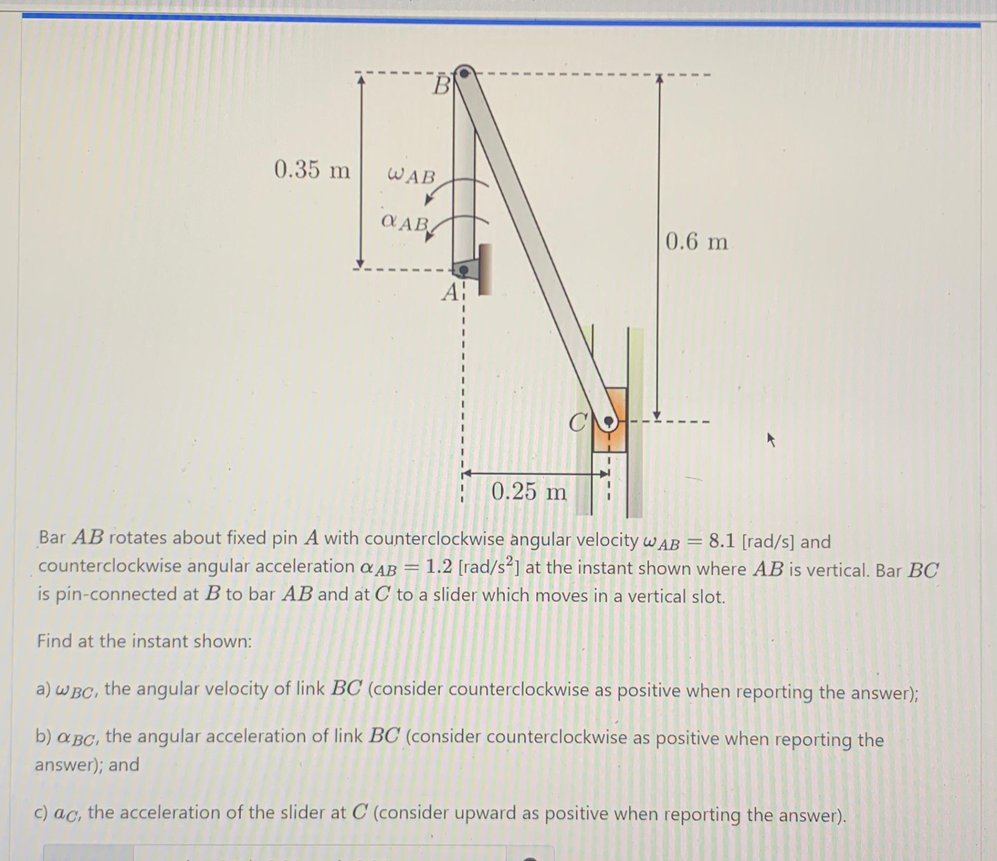 Solved Bar AB ﻿rotates about fixed pin A with | Chegg.com