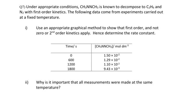 Solved (7) Under appropriate conditions, CH3NNCHz is known | Chegg.com