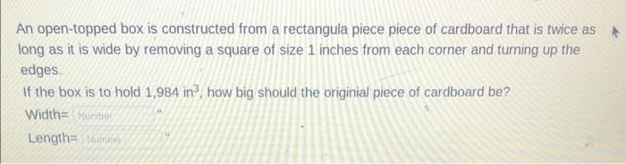 Solved An open-topped box is constructed from a rectangula | Chegg.com