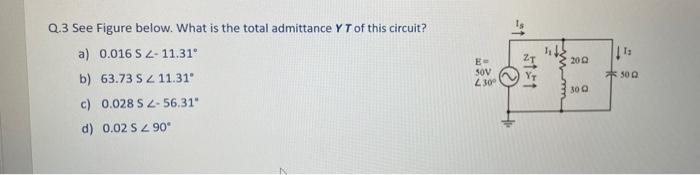Solved Q.3 See Figure below. What is the total admittance YT | Chegg.com