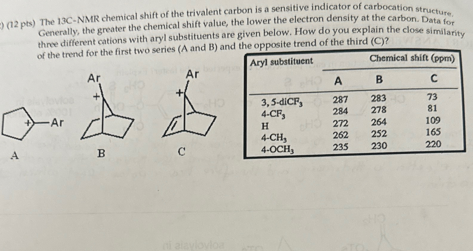 Solved (12 ﻿pts) ﻿The 13C-NMR chemical shift of the | Chegg.com