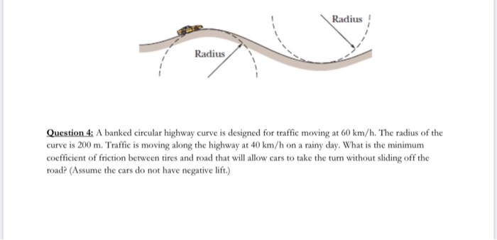 Solved Radius! Radius Question 4: A banked circular highway | Chegg.com