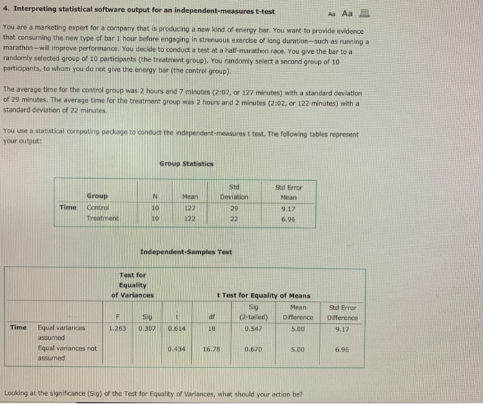 Solved 4. Interpreting statistical software output for an | Chegg.com