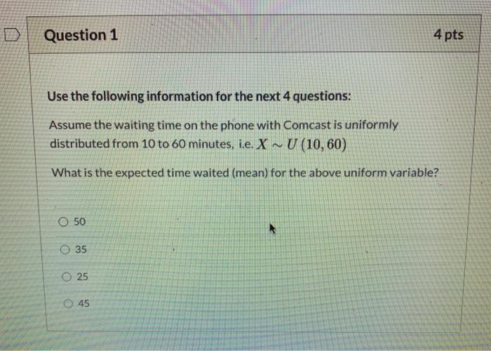 Solved Question 1 4 pts Use the following information for | Chegg.com