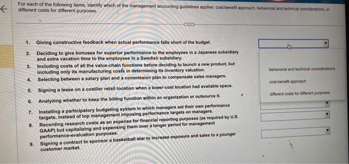 Solved For each of the following items, identify which of | Chegg.com