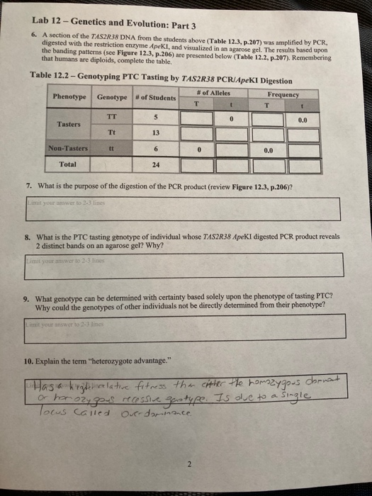 Solved Lab 12-Genetics and Evolution: Part 3 6. A section of | Chegg.com