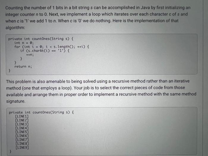 Solved Counting the number of 1 bits in a bit string s can | Chegg.com