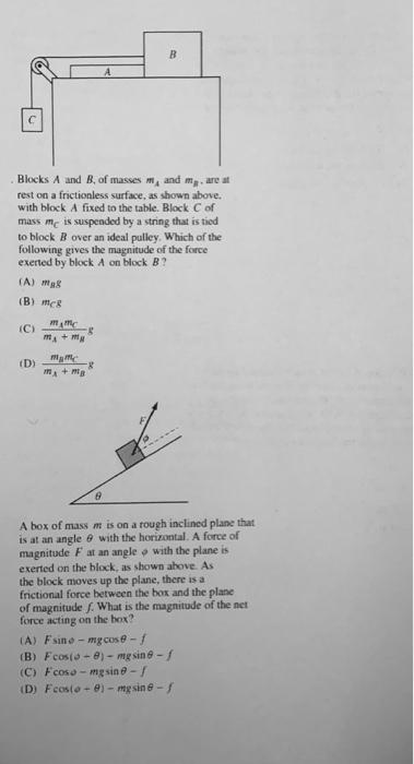 Blocks A and B, of masses mA and mh, are at rest on a | Chegg.com