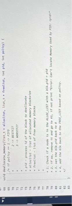 Solved void allocate_menory (tist_t * freelist, list_t * | Chegg.com