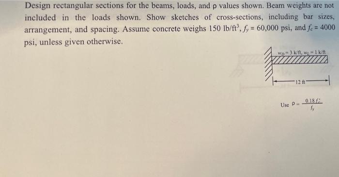 Solved Design rectangular sections for the beams, loads, and | Chegg.com