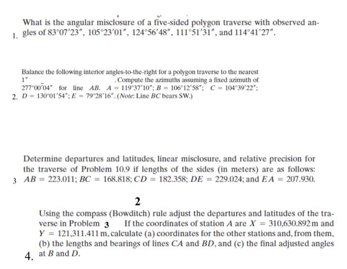 Solved What is the angular misclosure of a five-sided | Chegg.com