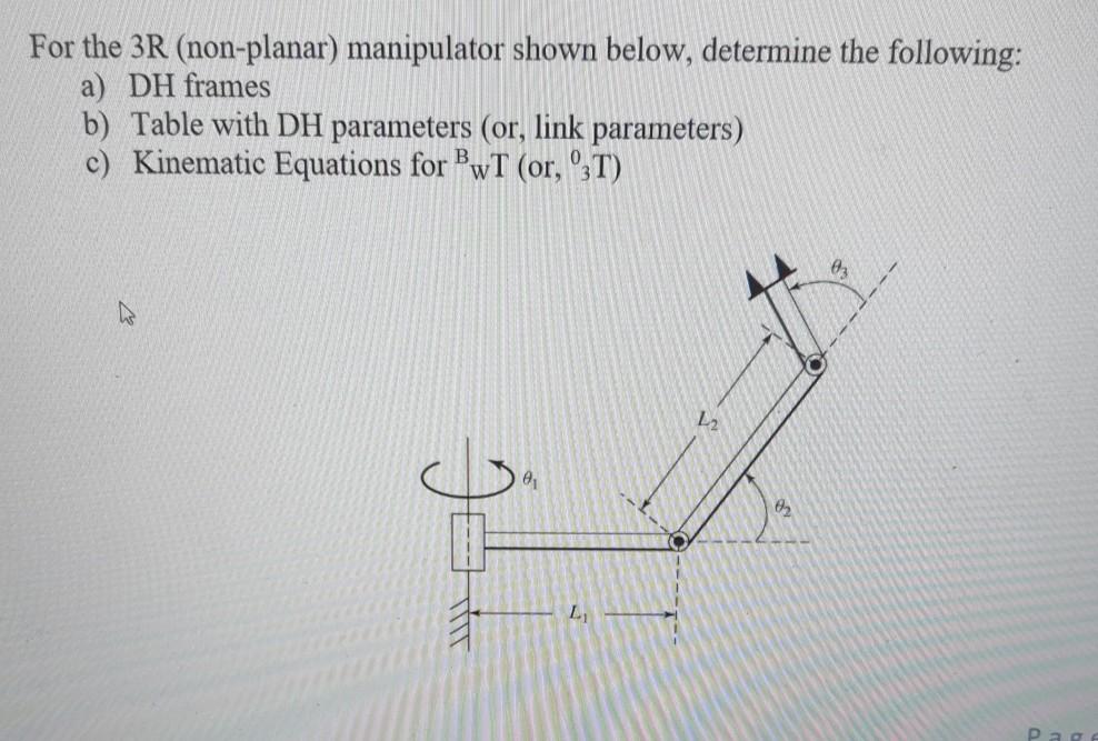 Solved For the 3R (non-planar) manipulator shown below, | Chegg.com