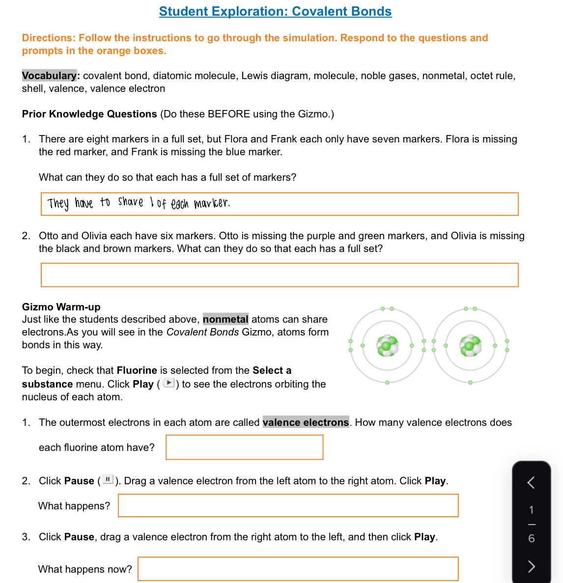 Solved Student Exploration: Covalent BondsDirections: Follow | Chegg.com