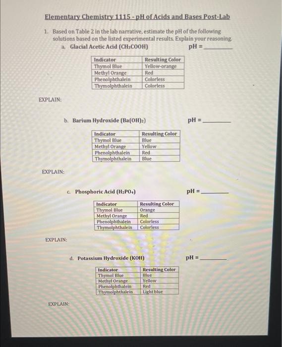 Solved Elementary Chemistry 1115 - pH of Acids and Bases | Chegg.com