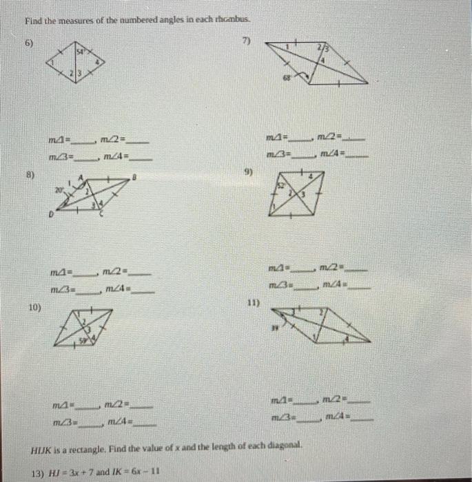 Solved Find the measures of the numbered angles in each | Chegg.com