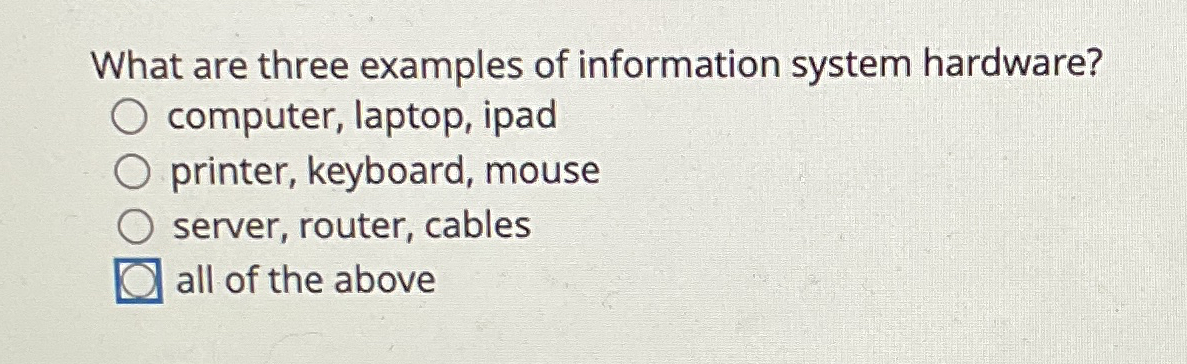 Solved What are three examples of information system | Chegg.com
