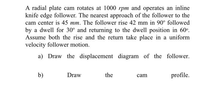 Solved A radial plate cam rotates at 1000 rpm and operates | Chegg.com