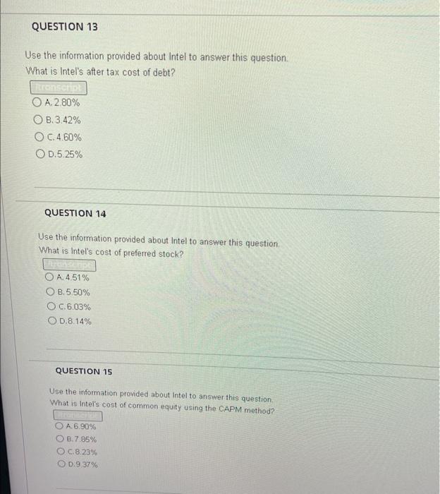 Solved The following is information for Intel. Intel wants | Chegg.com