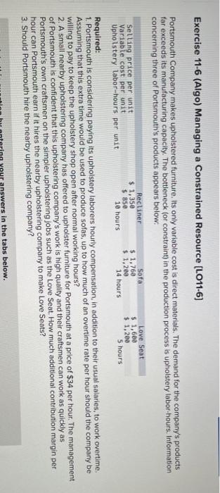 Solved Exercise 11-6 (Algo) Managing a Constrained Resource | Chegg.com