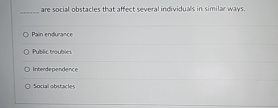 Solved q, ﻿are social obstacles that affect several | Chegg.com