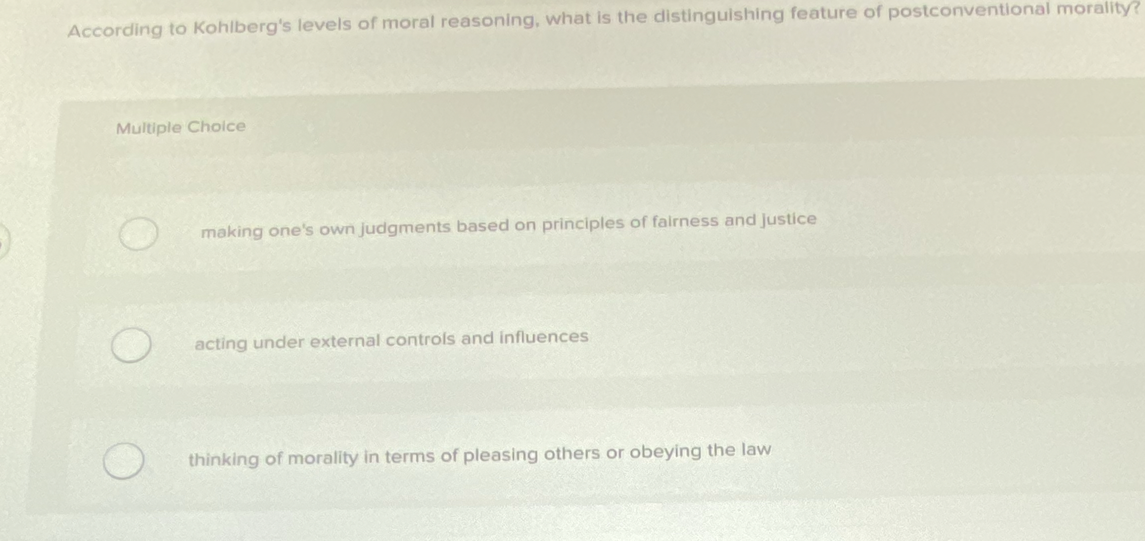 Solved According to Kohlberg's levels of moral reasoning, | Chegg.com