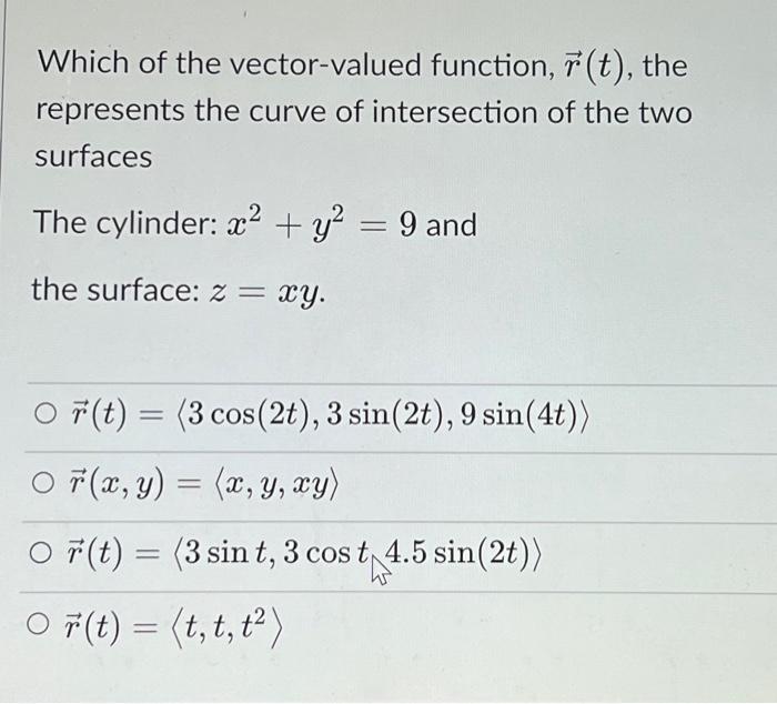 Solved Which of the vector-valued function, r(t), the | Chegg.com