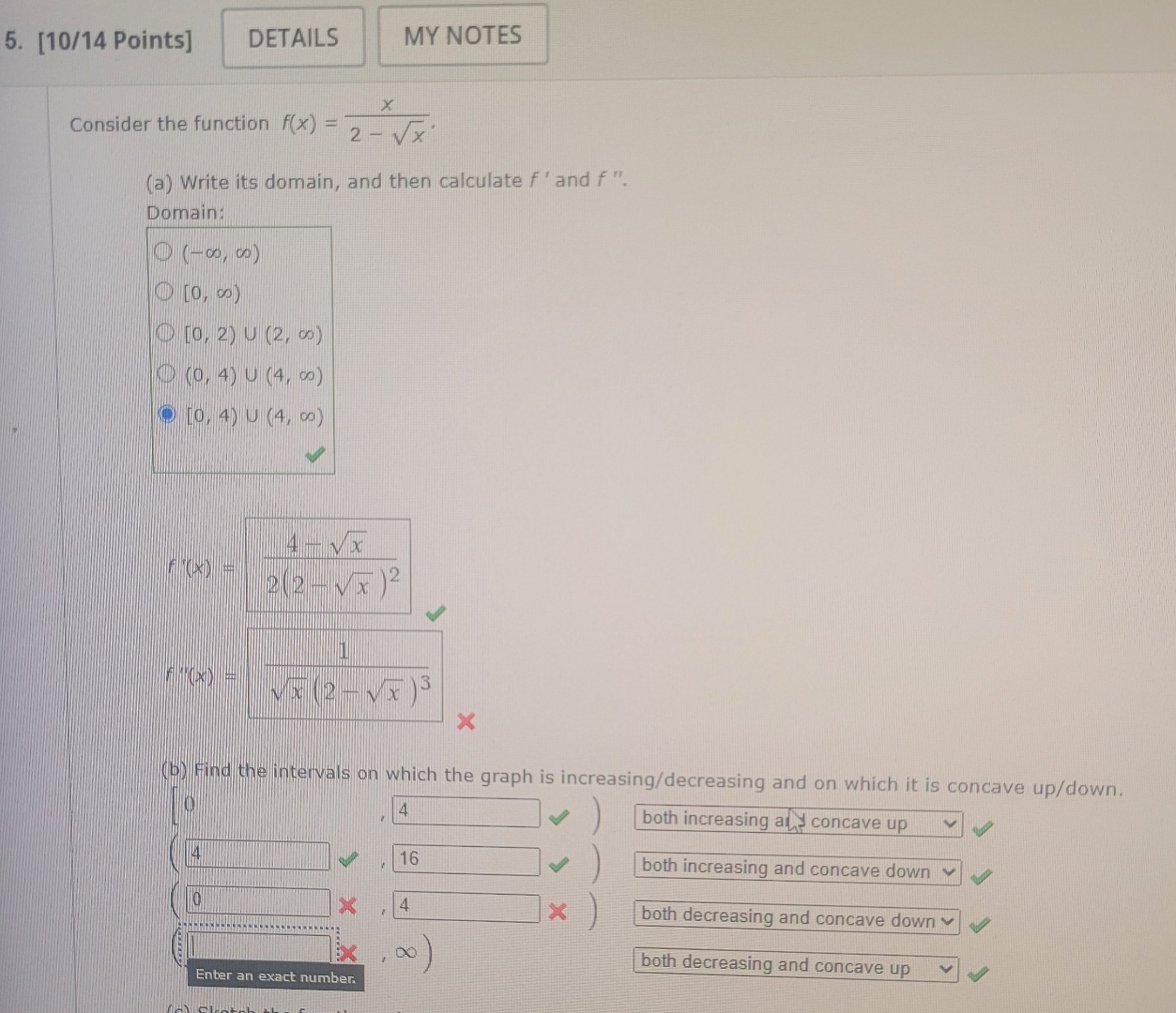 Solved [10/14 ﻿Points] Consider the function f(x)=x2-x2(a) | Chegg.com