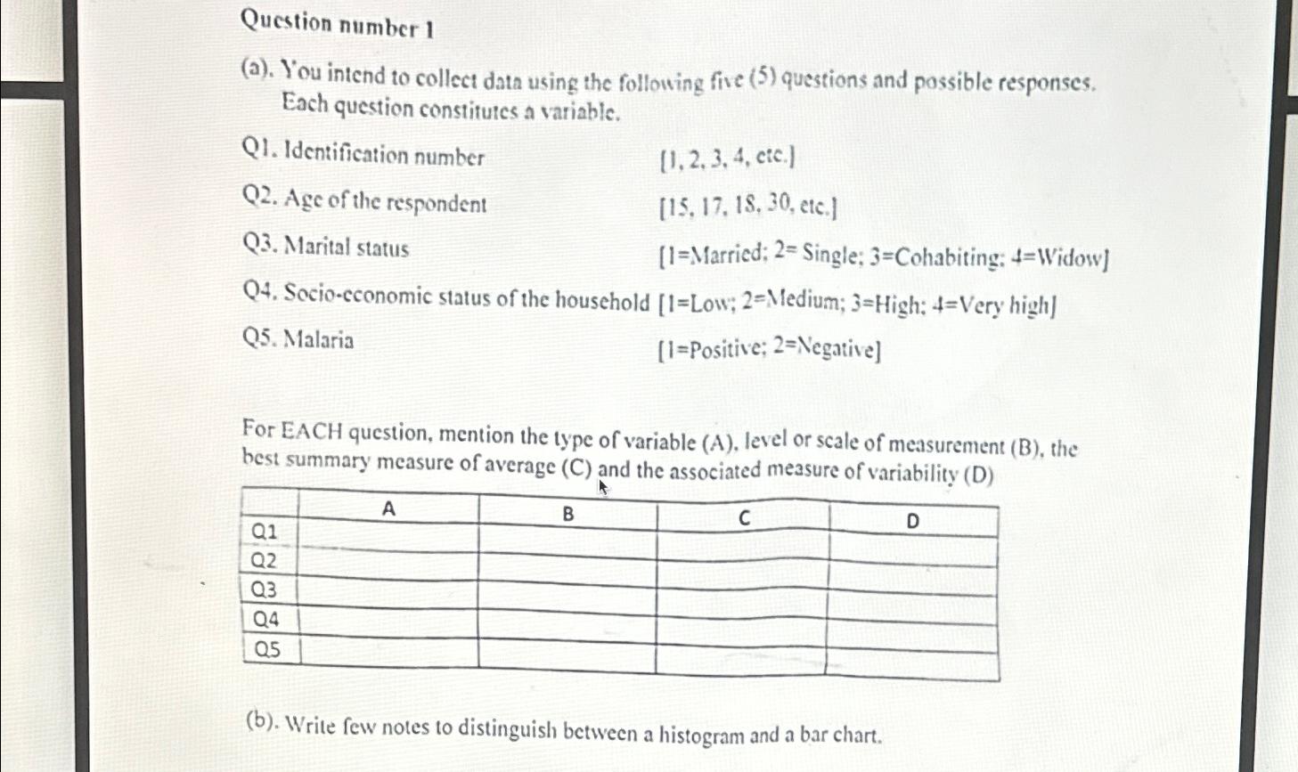 Solved Question number 1(a). ﻿You intend to collect data | Chegg.com