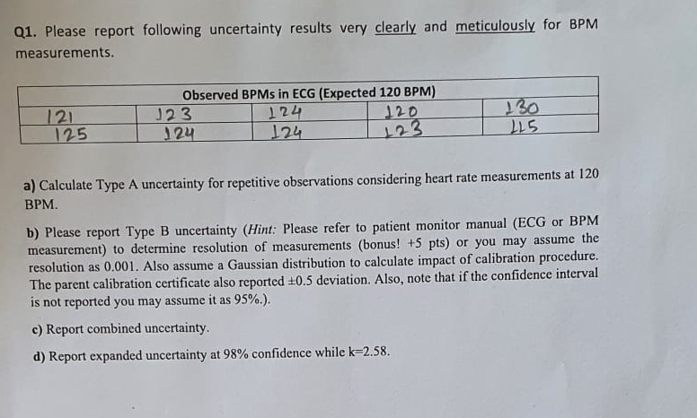 Solved Q1. ﻿Please report following uncertainty results very | Chegg.com
